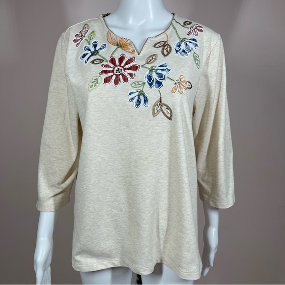 Alfred Dunner | Tops | Alfred Dunner Womens Casual Floral Embroidery ...